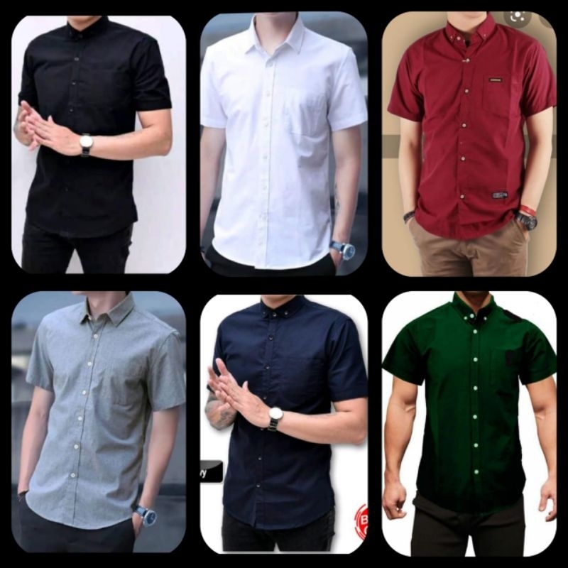 🔥READY STOCK🔥 Men Short Sleeve Button Collar Shirt Plain Casual Baju ...