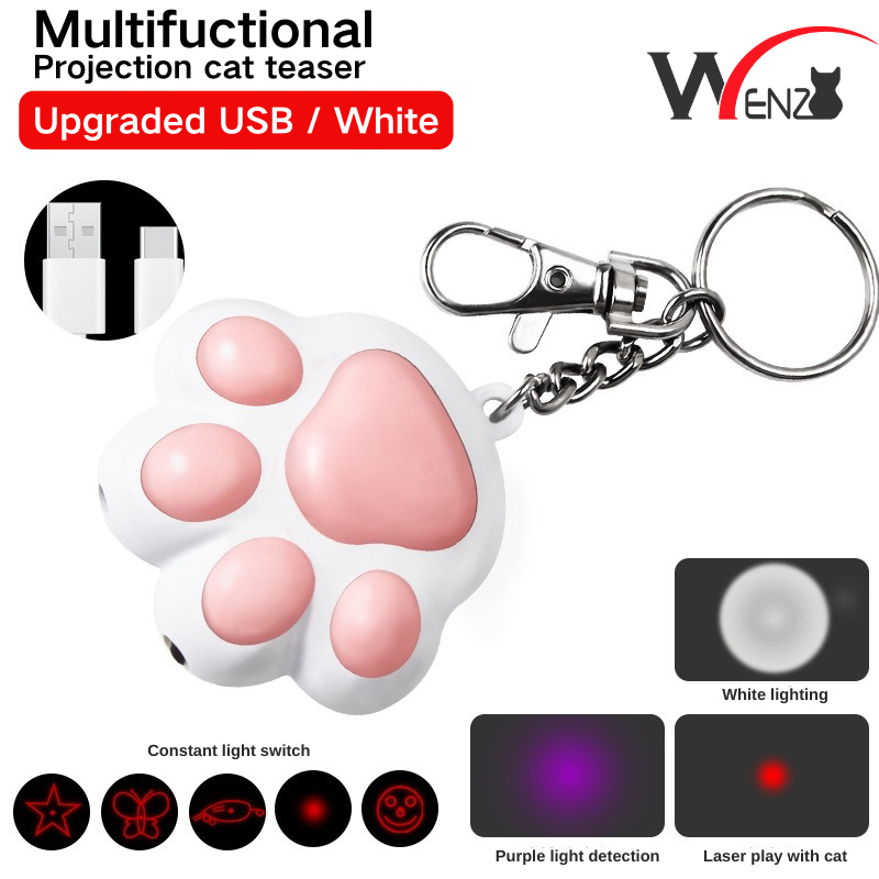 USB Rechargeable Fun Cat Claw Keychain Multi-function Detection Pet ...