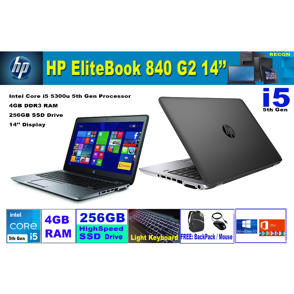 HP EliteBook 840 G1 840 G2 Intel Core i5 4th 5th Gen 256GB SSD 4GB RAM ...