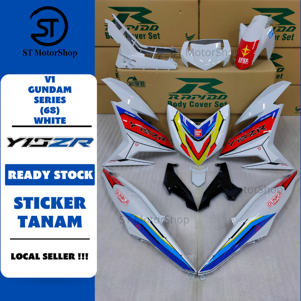 YAMAHA Y15 Y15ZR V1/V2 GUNDAM SERIES (68) WHITE COVER SET (STICKER TANAM) RAPIDO NEW ACCESSORY ...