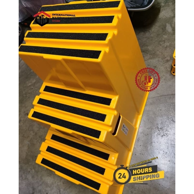 Industrial Step Stool Safety Plastic Heavy Duty Light Weight Moulded Yellow Three-steps ...