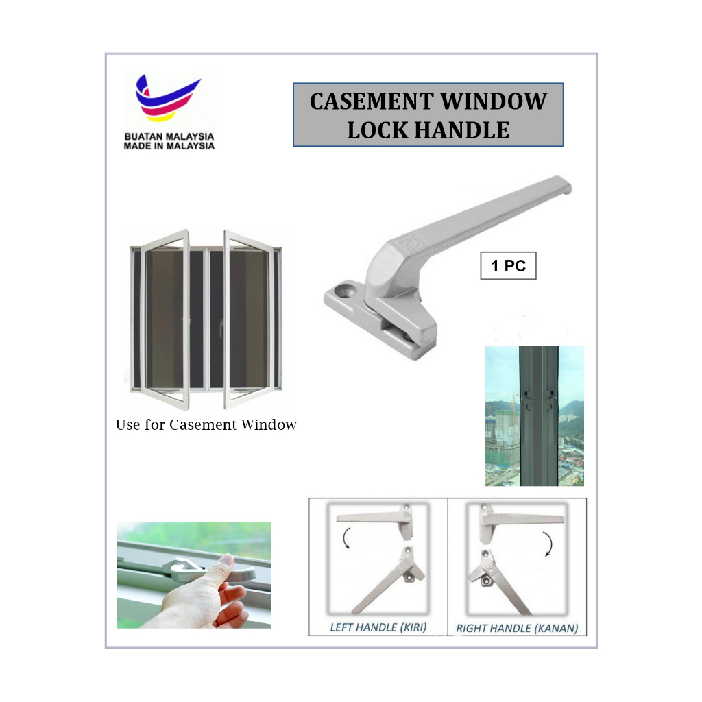 Aluminium Casement Window Lock Handle with screws - Left/Right | Shopee ...