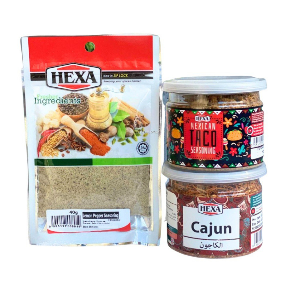 HEXA Mexican Taco Seasoning 90gm Lemon Pepper Seasoning 40gm Cajun ...