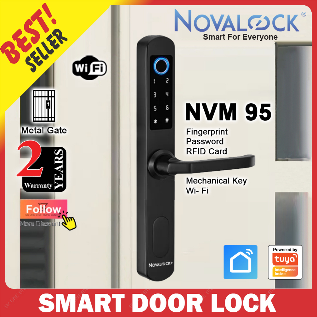 Novalock+ NVM 95 Waterproof Smart Wifi Grill Dual Fingerprint , Card ...