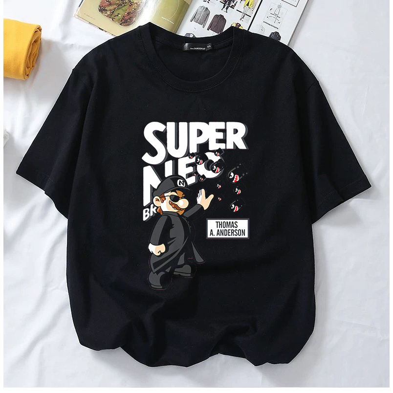 super mario neo printed in black white t-shirt oversize plus size murah ...