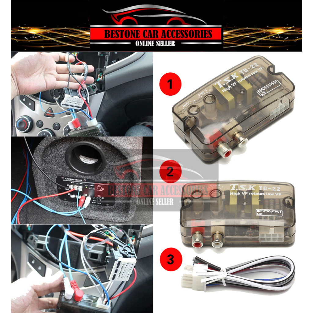 Auto Converter High to Low Frequency TSK TD-22 Car Speaker to RCA Line Level Adapter | Shopee ...