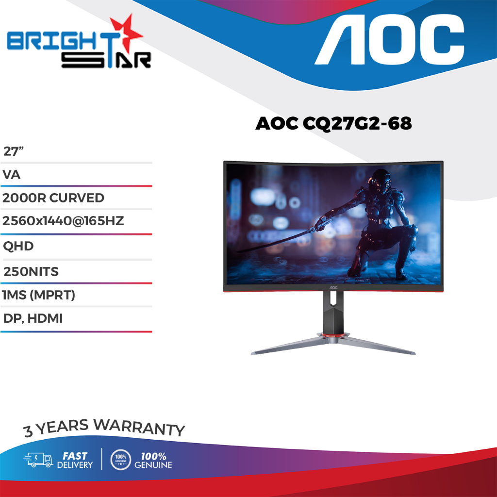 AOC 27" CQ27G2-68 QHD 144HZ CURVED GAMING MONITOR | Shopee Malaysia