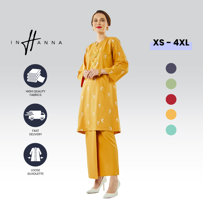 INHANNA Lufyaa Half Embroidered Floral Kurung Riau | Shopee Malaysia