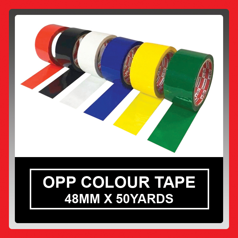 M-ONE Opp Tape Colour 50mic x 48mm x 50yards Merah/Hitam/Putih/Biru ...