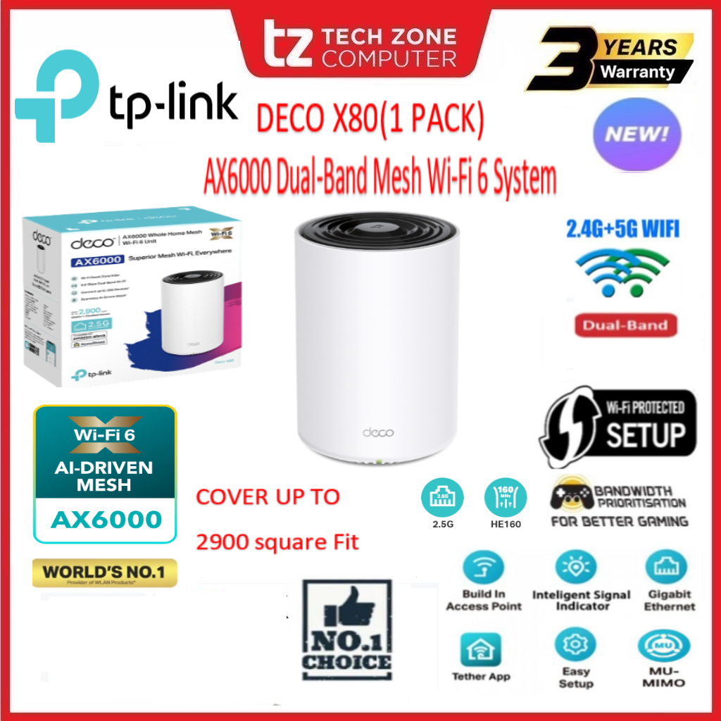 TP-LINK DECO X80(1 PACK)AX6000 Dual-Band Mesh WiFi 6 System | Shopee Malaysia