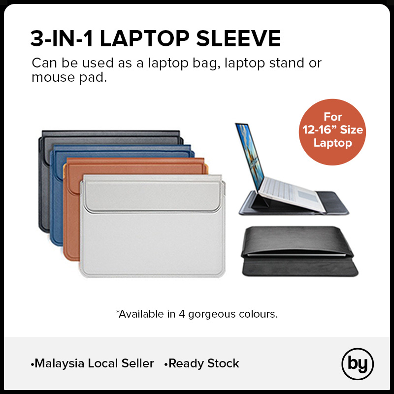 [MY] 3-in-1 Slim Leather Laptop Sleeve Bag Magnet Case With Stand 12 13 ...
