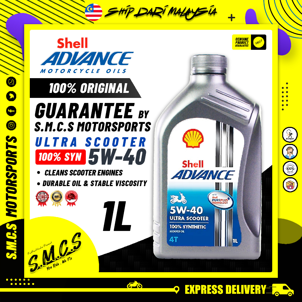 SHELL 5W40 Advance Ultra Scooter (100% ORIGINAL) 4T 100% SYNTHETIC ...