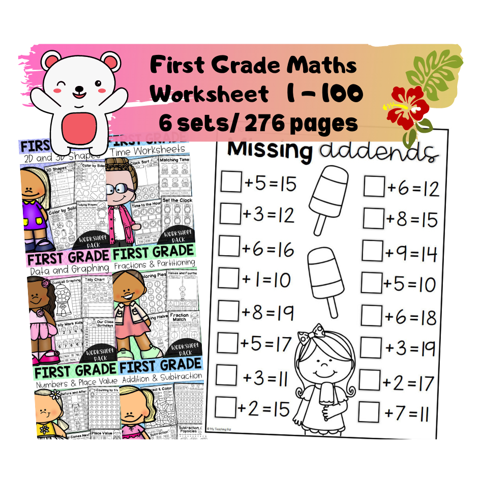 A256 - [PDF] First Grade Math Worksheet Bundle 6 sets - mathamatics ...
