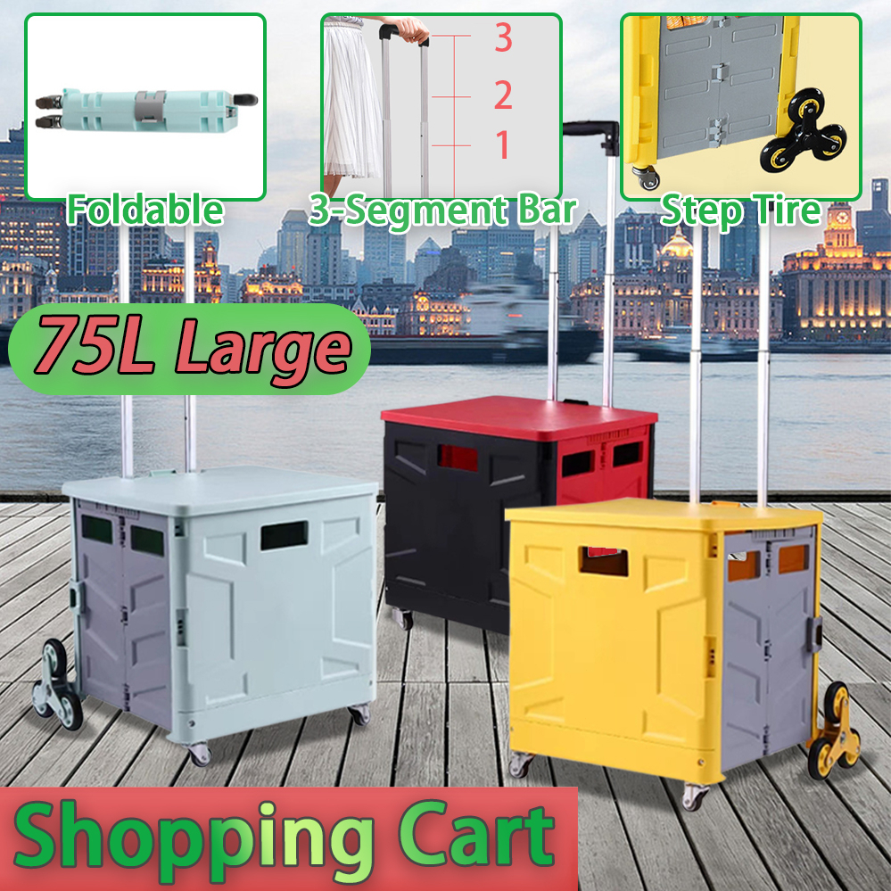 75L Folding Shopping Cart Trolley With 8 Wheels Climber Ladder Load ...