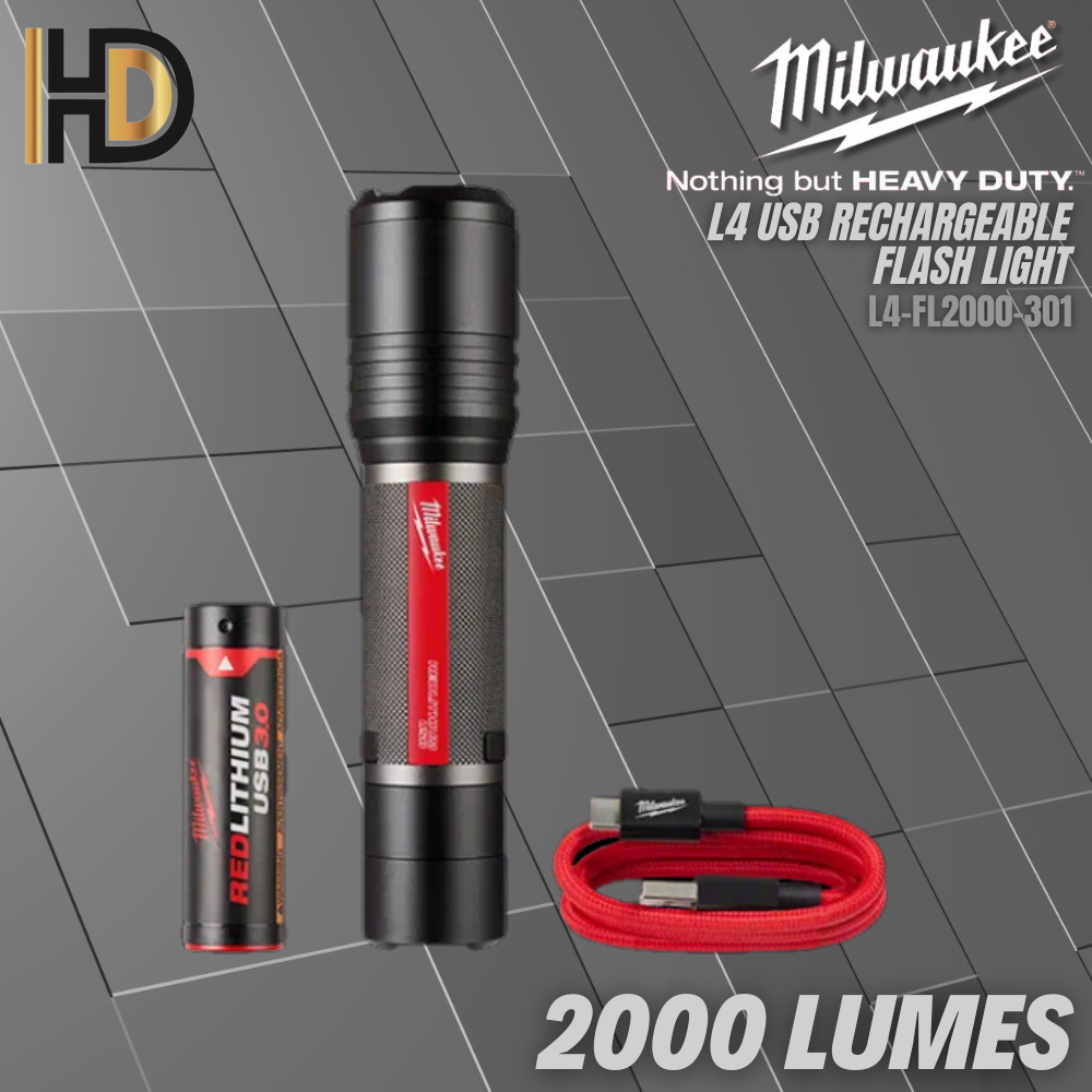 Milwaukee L4-FL2000-301 REDLITHIUM™ USB Rechageable Flash Light 2000 Lumen / 2 Year Warranty ...