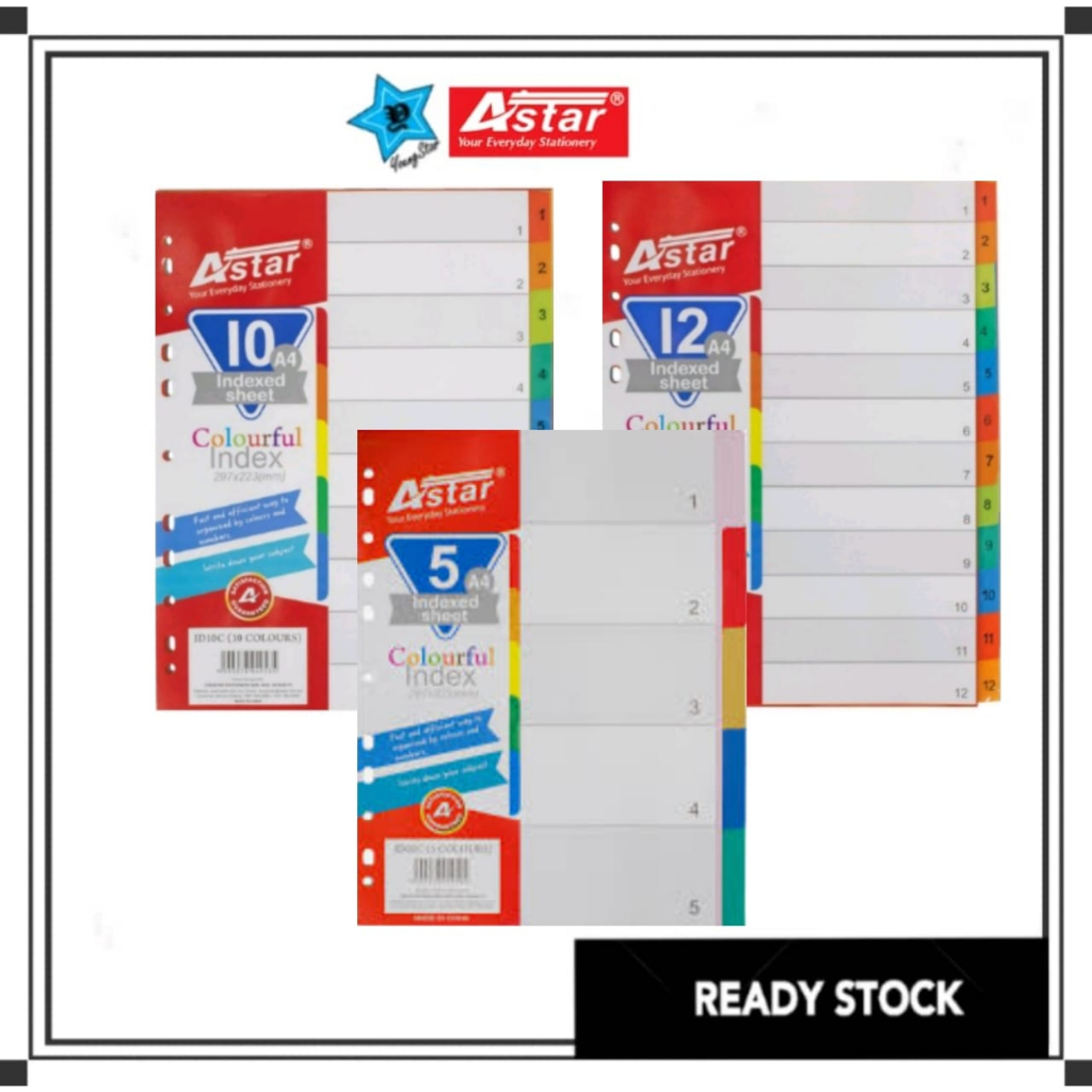 ASTAR A4 COLOURFUL PP/PLASTIC INDEX DIVIDER ID05C / ID10C / ID12C ...