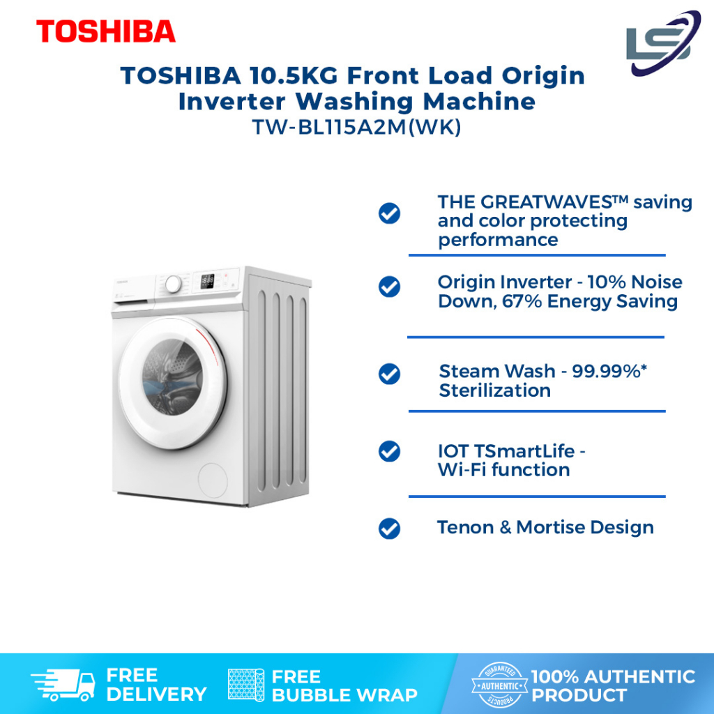 TOSHIBA 10.5KG Front Load Inverter Washing Machine TW-BL115A2M(WK) | The Greatwaves | Ultra Fine ...