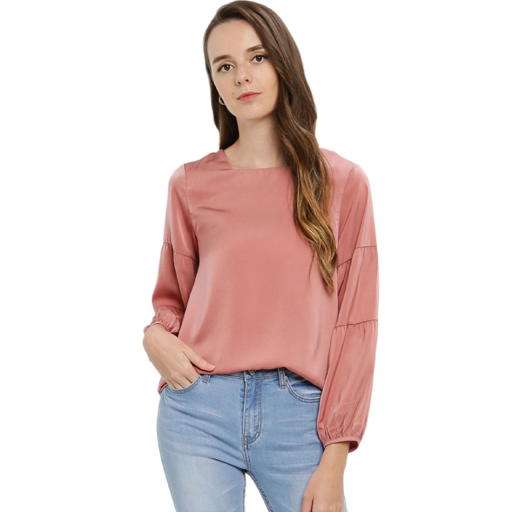 ELLE Apparel Square Neck Satin Blouse EC200433-A092204 | Shopee Malaysia