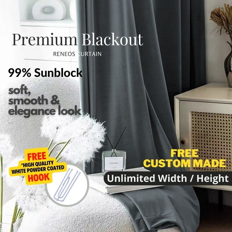 RENEOS Premium Blackout Curtain (Hook) Langsir Sliding Door Langsir ...