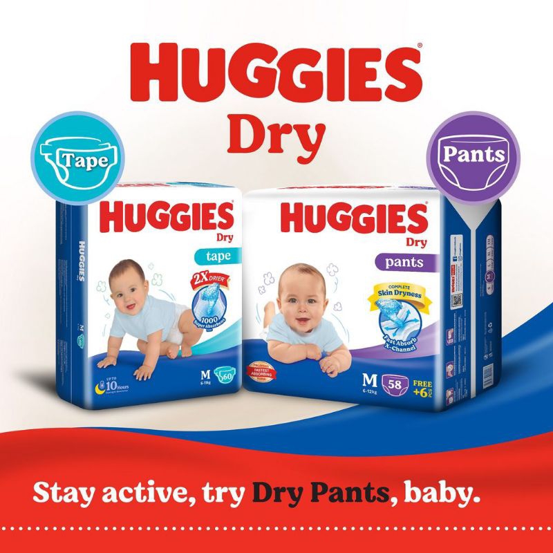 HUGGIES Dry Tape and Dry Pants Diapers NB/S/M/L/XL (1 Pack) Absorbent ...