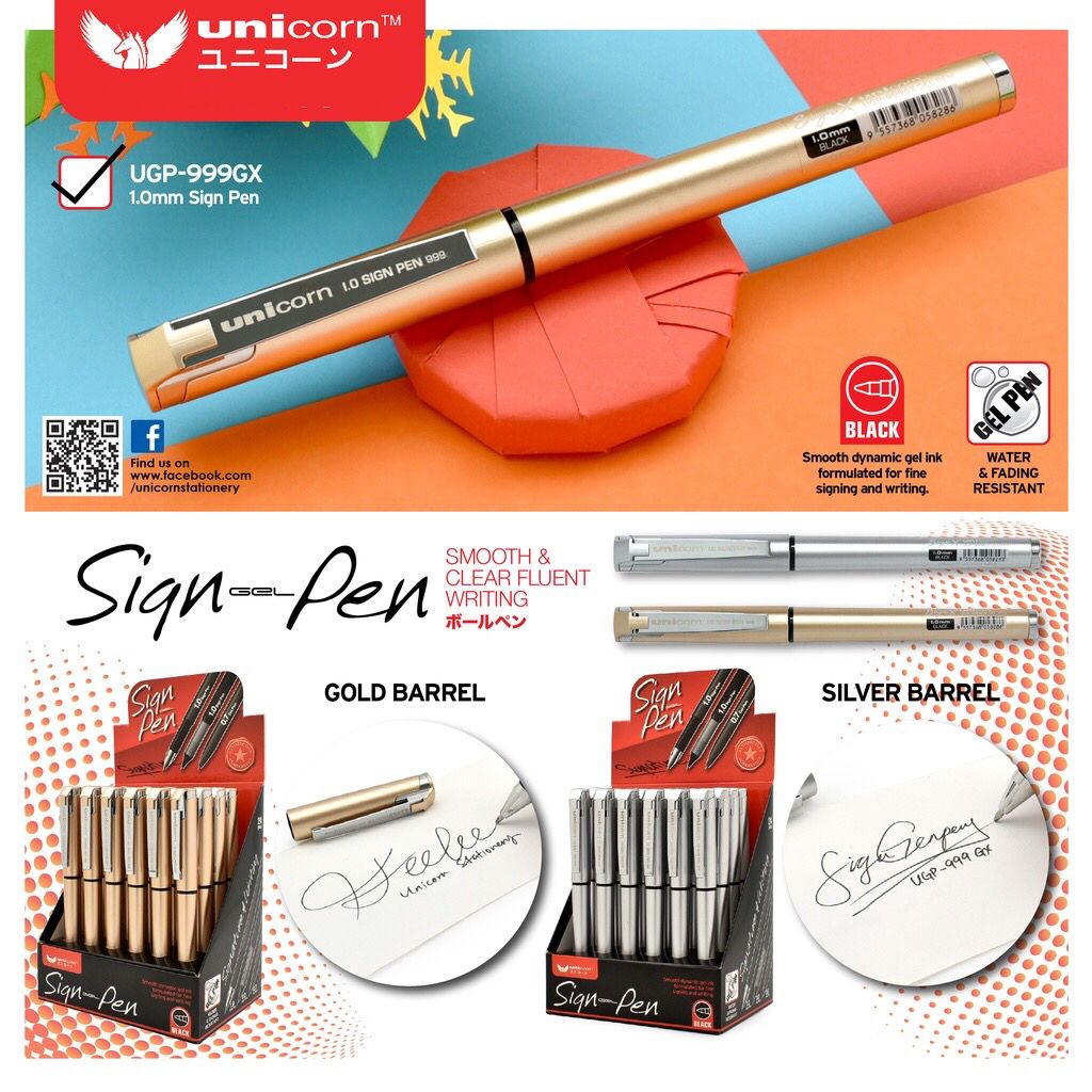 Unicorn Stationery 1.0mm Black ink Sign Pen ( Gold / Silver Colour ...