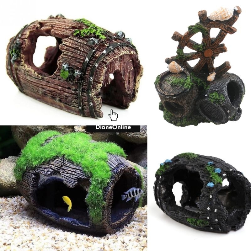 Fish Hide Cask Decorative Fish Tank Cave Barrel Landscaping Aquarium ...