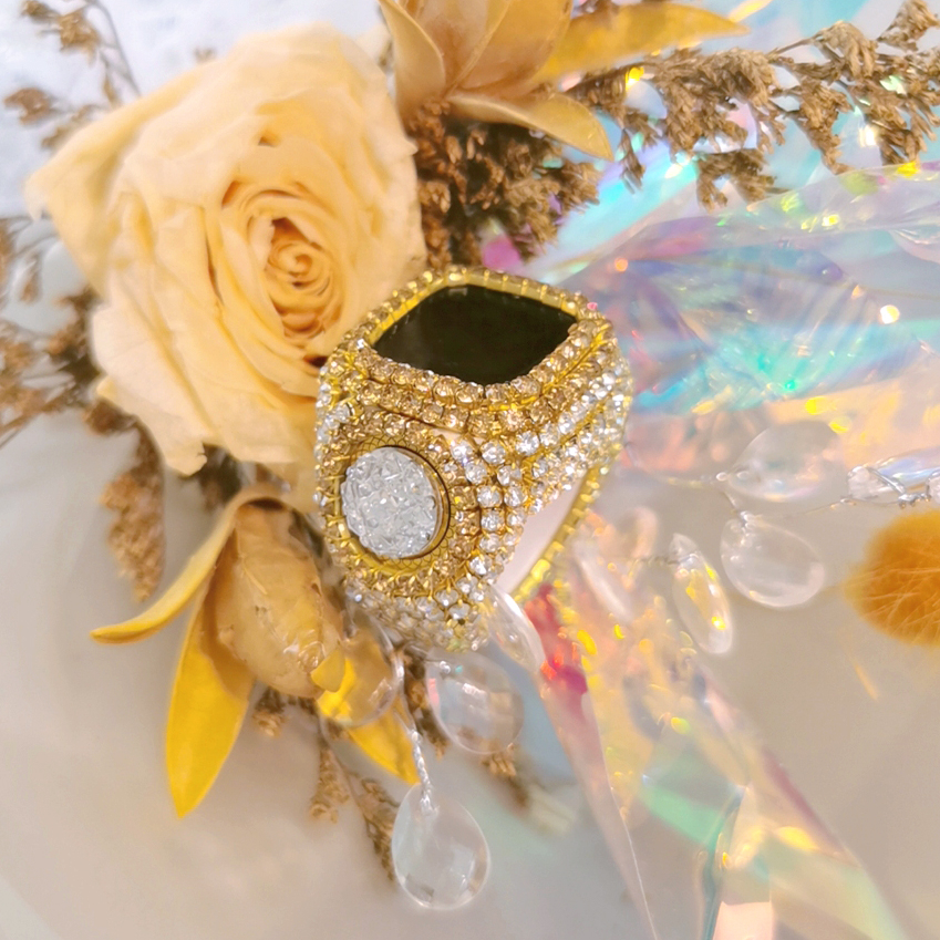 [PREMIUM] Golden Diamond White iQIBLA Zikr Ring Swarovski with Heart ...