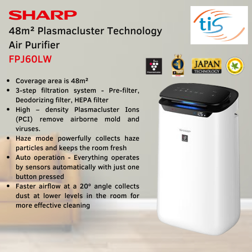 SHP-FPJ60LW | Sharp 48m² Plasmacluster Technology Air Purifier | Shopee Malaysia
