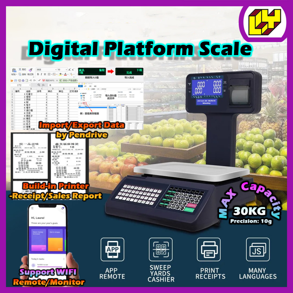 30KG Cash Register Scale POS with Weighing Scale Digital Cash Register ...