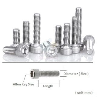 M3 M4 M5 M6 Hex Socket Cap Head Screws 304 Stainless Steel SHINY SURFACE Allen Bolt DIN912 Skru ...