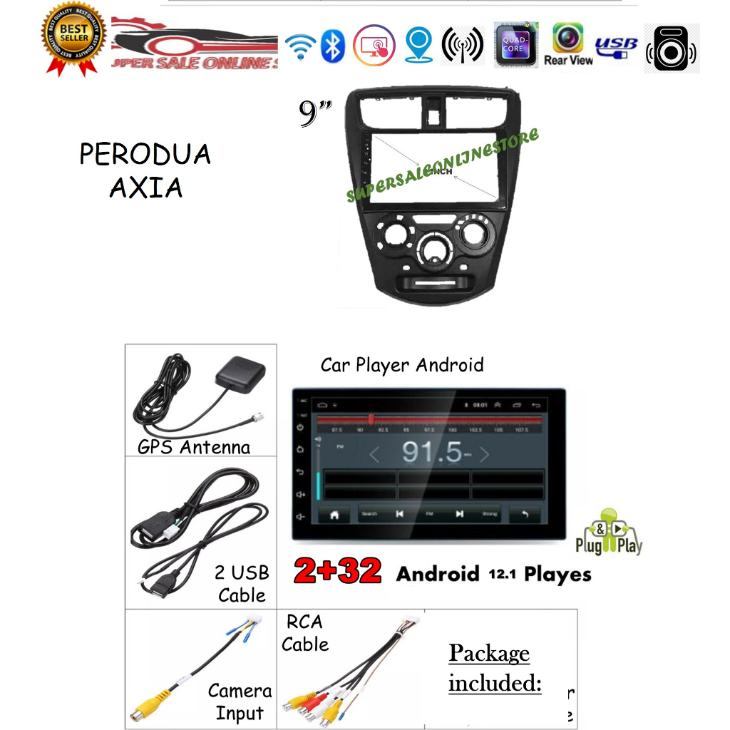 Perodua AXIA 2014 - 2022 android player 9 inch PLUG N PLAY with OEM ...