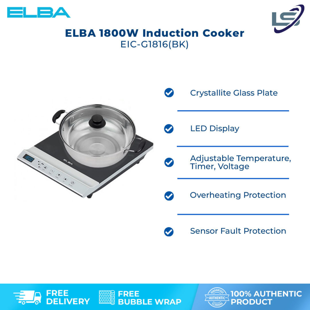 ELBA 1800W Induction Cooker EIC-G1816(BK) | Smart Digital Control | LED ...