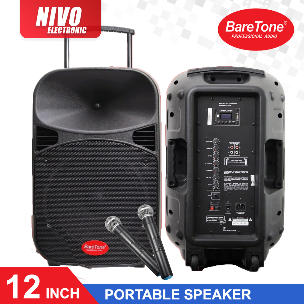 BareTone Speaker Portable Speaker With Two Handheld Wireless Mic - 12 ...