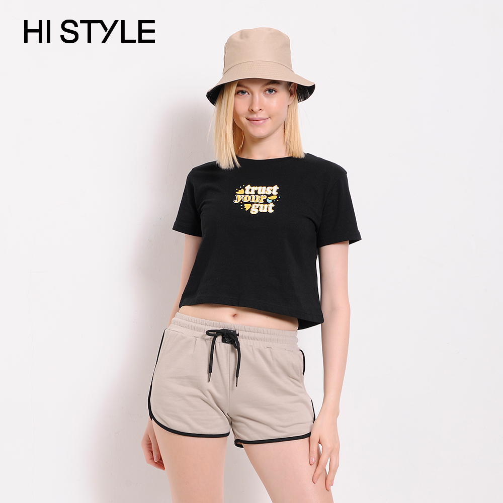 HI STYLE Women Graphic Crop Top Short Sleeve Tee - Black - RFS3F4595 ...
