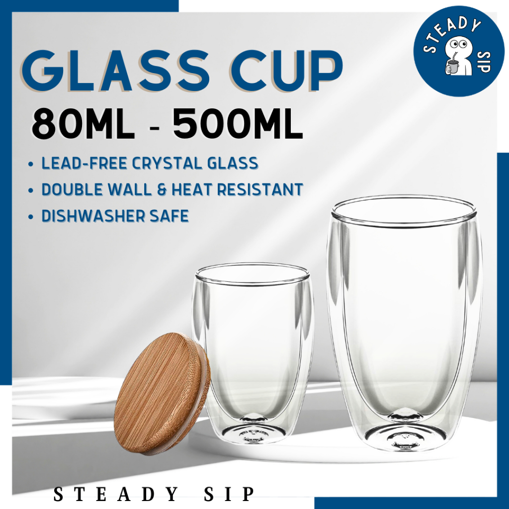 Steady Sip Double Wall Glass Cup Coffee Glass Cup Mug Glass Tea Cup ...
