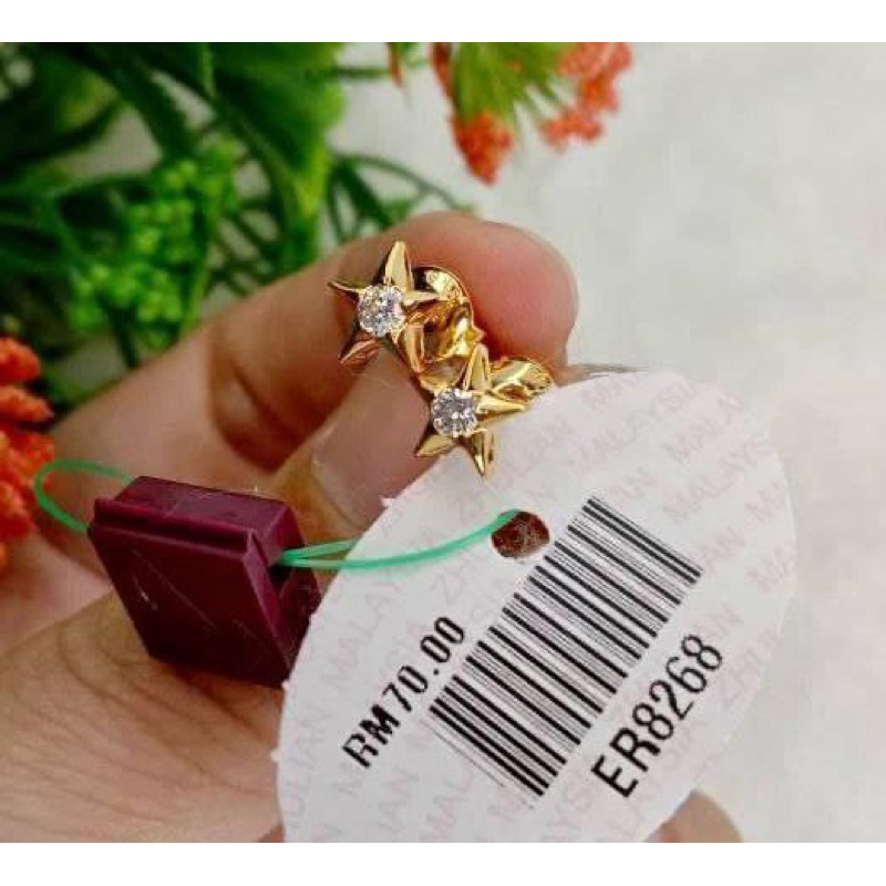 🔥🔥SUBANG PAKU BINTANG EMAS TINDIK TELINGA BINTANG PERMATA EMAS EMAS ...