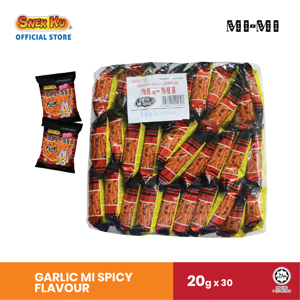 Snek Ku Mimi Garlic Mi Spicy Flavoured Snacks (20g x 30 pkts) | Shopee ...