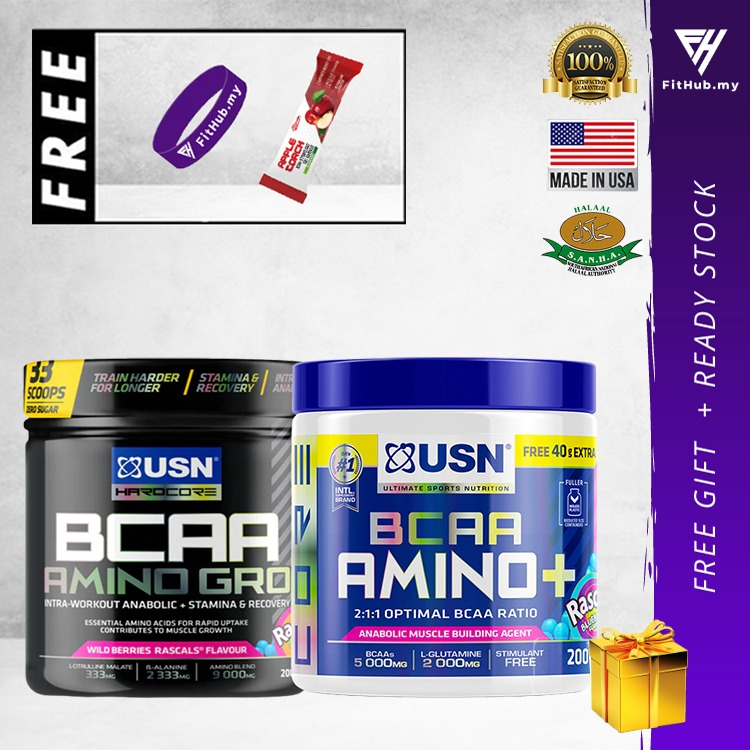 USN BCAA Amino Gro (33 Scoops | 200g) Intra-Workout Muscle Growth ...