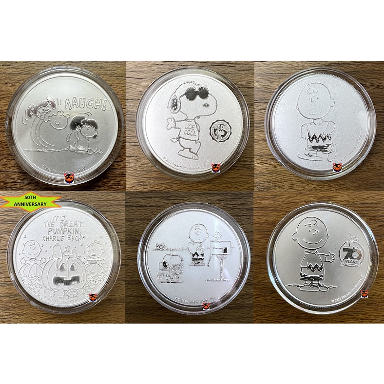 2022 2021 2020 SILVER PEANUTS 1oz CHARLIE BROWN SNOOPY .999 COIN ROUND ...