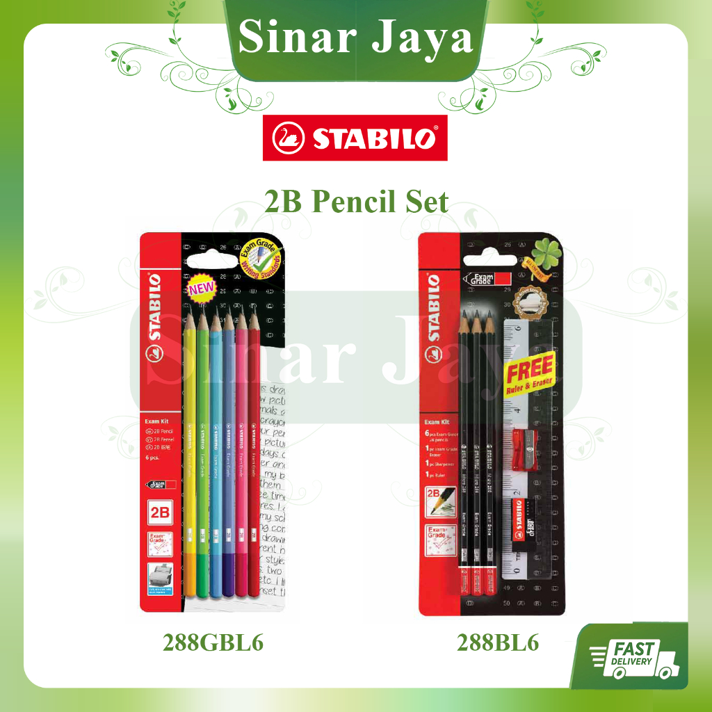 [SJ] Stabilo Exam Grade 2B Pencil Set 288BL6 / 288GBL6 (1Card) | Shopee ...