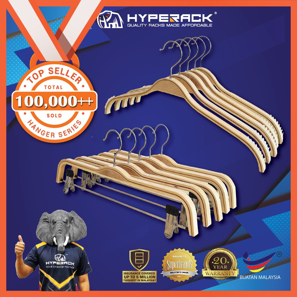 🐘HYPERACK™️ Wooden Hanger Clothes Hanger Penyangkut Baju 衣架 Hanger Kayu ...