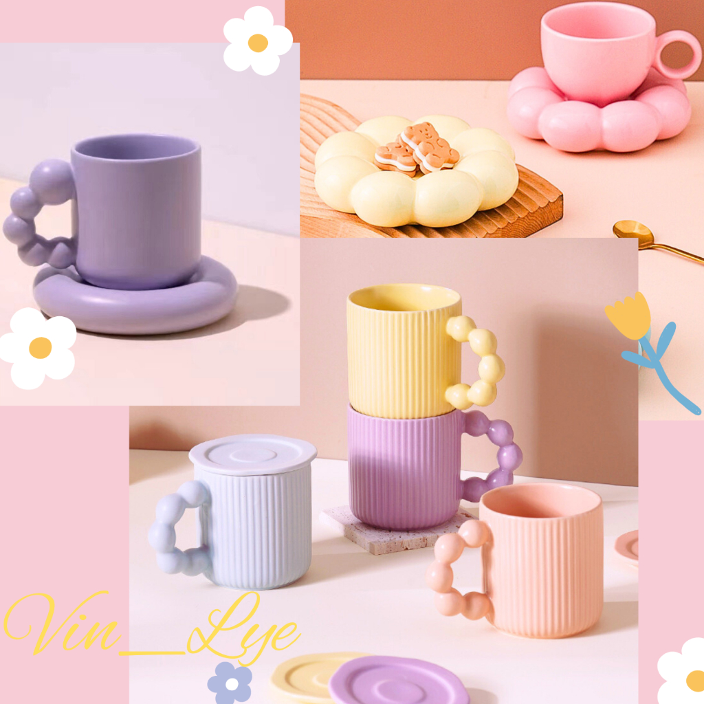 Macaron Ceramic Cup with Handle Cute Design Porcelain Colourful Mug Ins ...