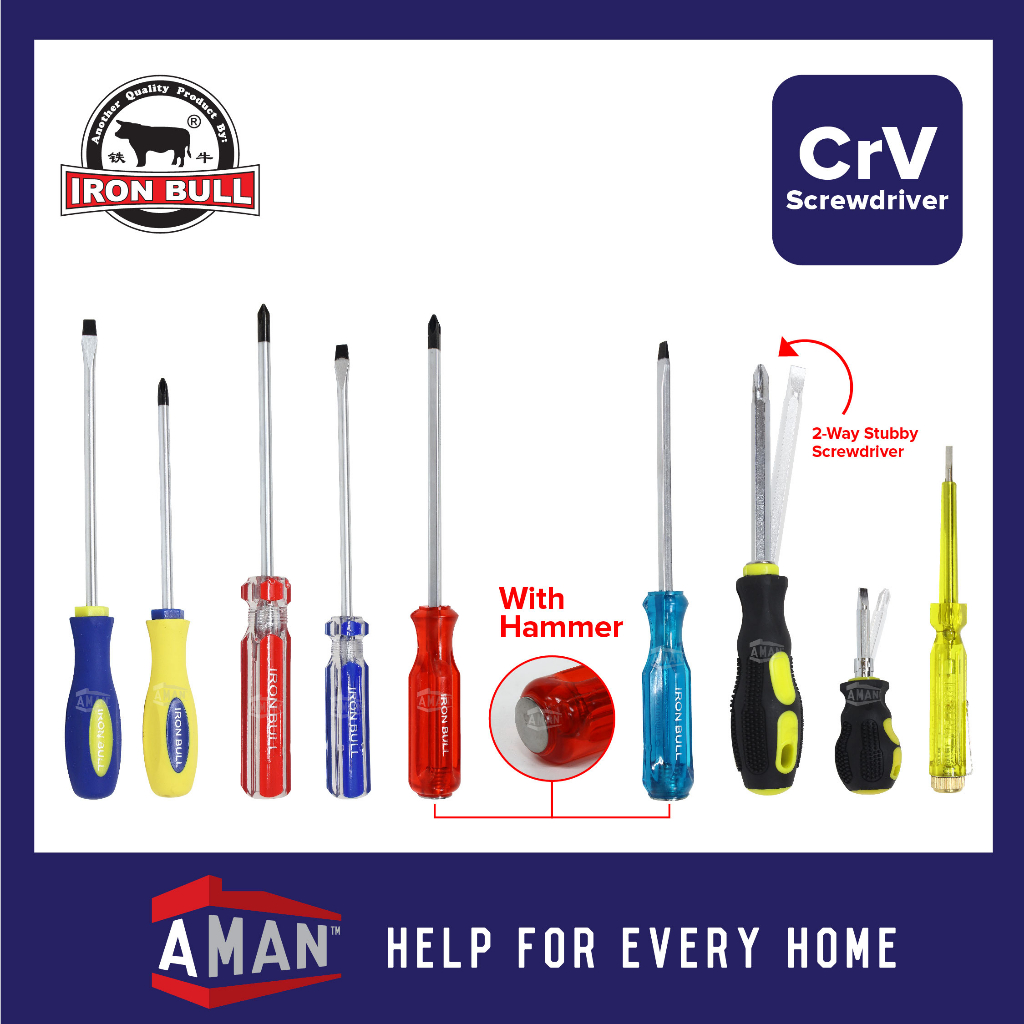 IRON BULL Magnetic Hammer Screwdriver 2 Way Dual Function Stubby Screw ...