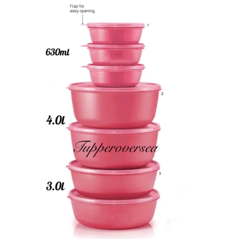 Tupperware Modular Bowl - 630ml / 3.0L / 4.0L / Full Set 7 PCS (Pink ...