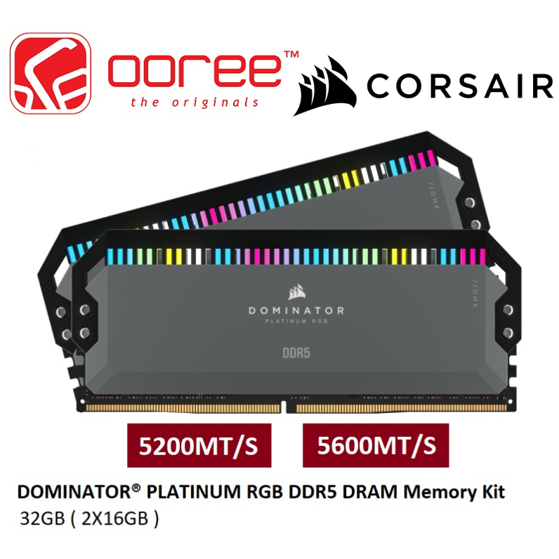 CORSAIR DOMINATOR PLATINUM RGB 32GB (2x16GB) ( Kit of 2 Pack ) DDR5 5200MT/S / 5600MT/S PC RAM ...