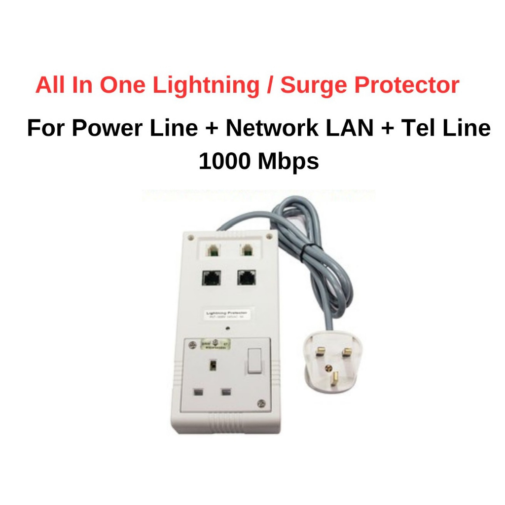 LIGHTNING SURGE PROTECTOR FOR POWER LINE + NETWORK LAN + PHONE LINE ...