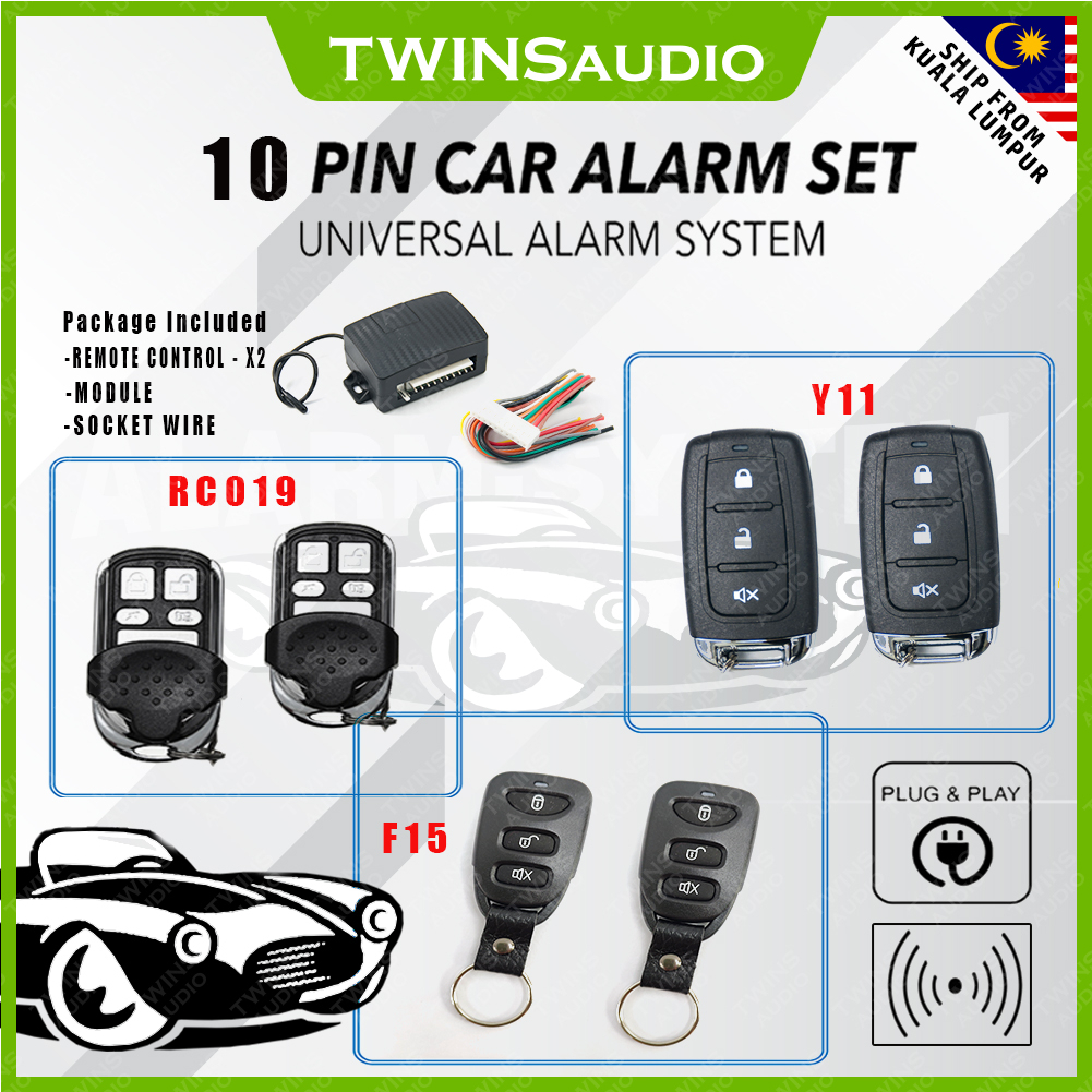 Universal Car Security Alarm System 10Pin Alarm Kereta Remote Control ...