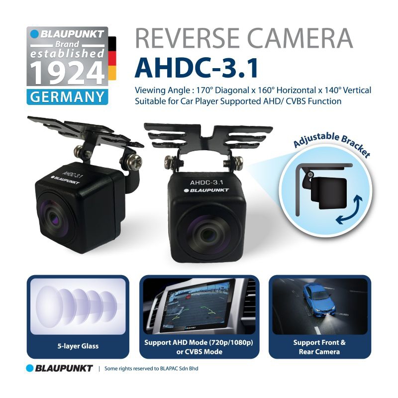 BLAUPUNKT REVERSE CAMERA AHDC 3.1 AHD REAR CAM 170 DIAGONAL X 160 ...