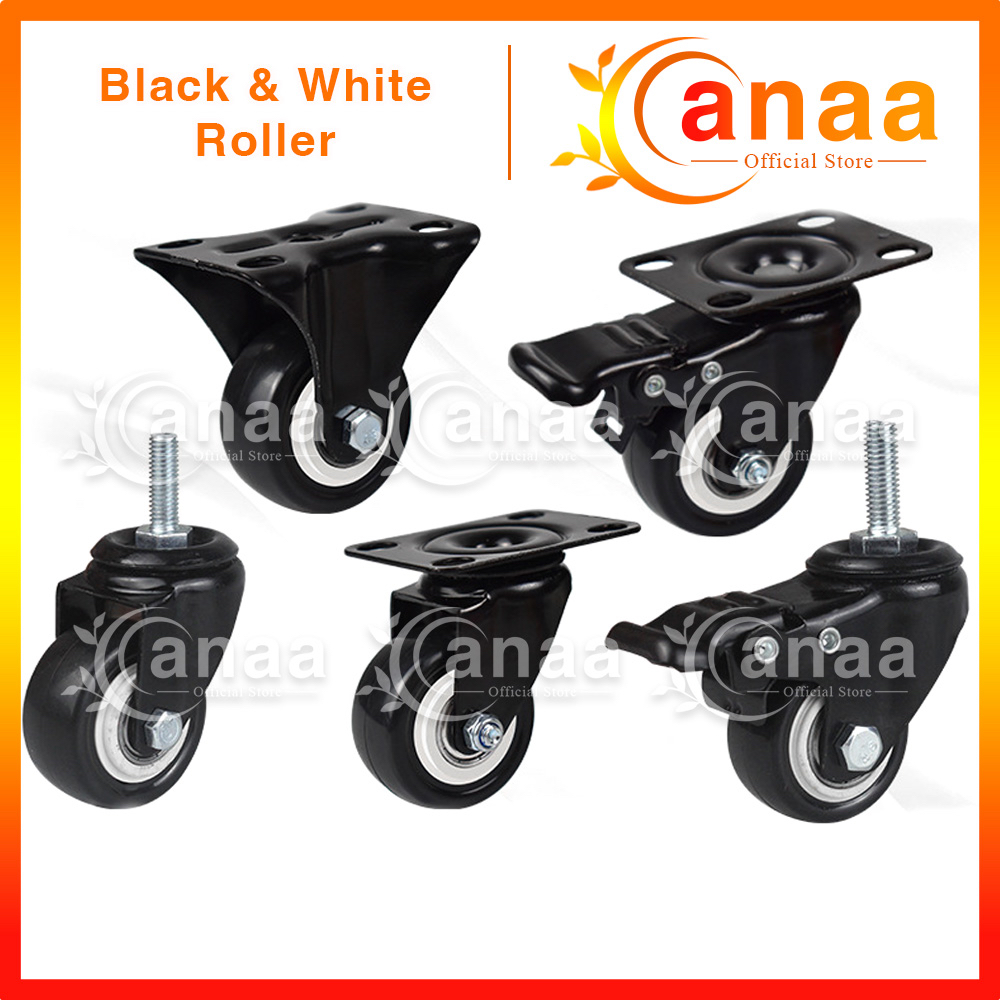 ANAA Black PU Heavy Duty Swivel Rigid Brake Caster Roller M8 M10 Castor ...