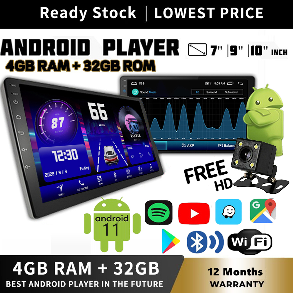 ESSGOO Android Player 7 9 10 inch (4GB RAM+32GB) Quad Core Car Multimedia MP5 Player Free Camera ...